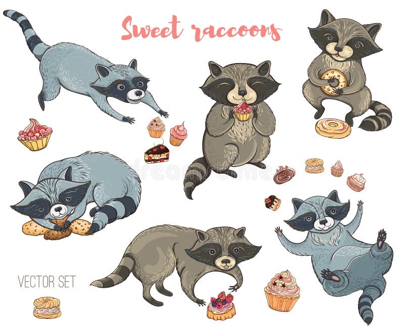 Cute Tasty Raccoon Donut Illustration Stock Illustrations – 17 Cute ...