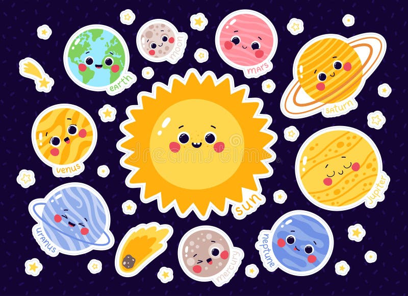 Solar System With Faces Cute