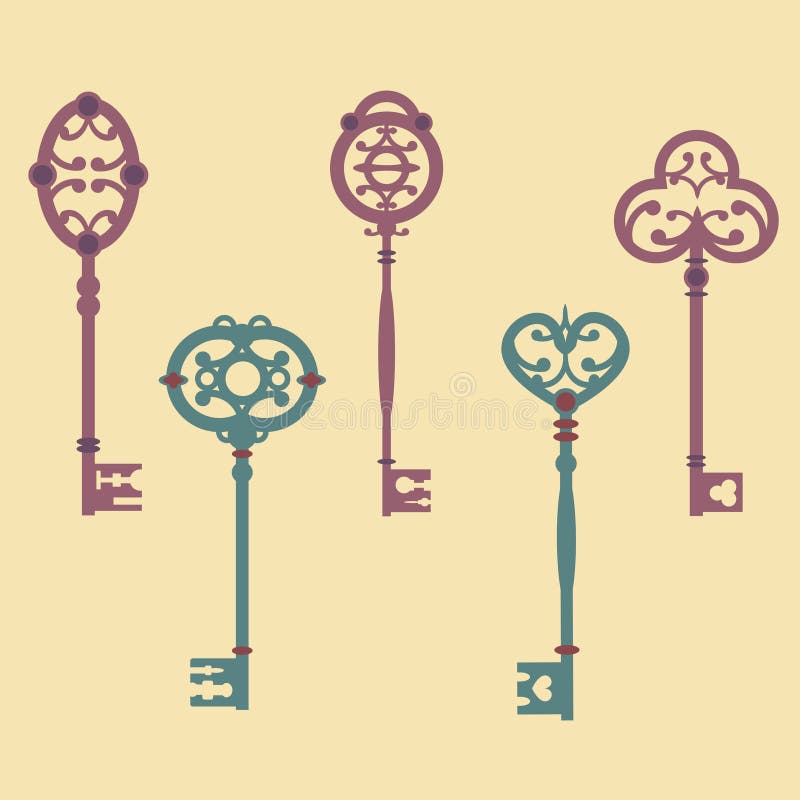 Vector Set of Cute Vintage Keys Stock Vector - Illustration of ...