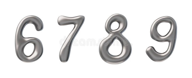 Vector Set 3D Liquid Metal Numbers 6,7,8,9 on a White Background. Stock ...