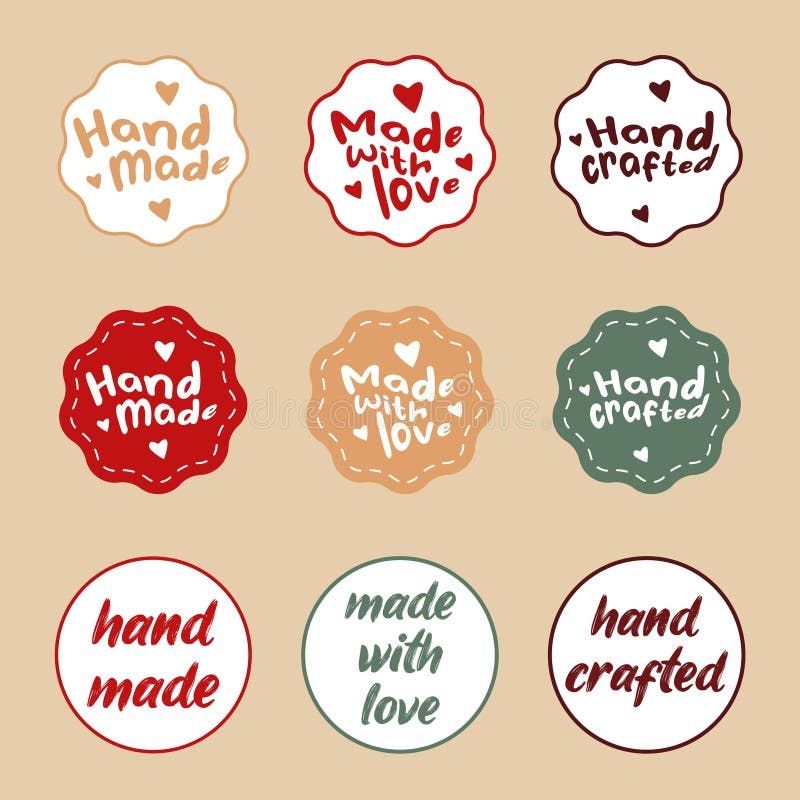 Vector Set of Design Elements and Badges. Hand-made, Made with Love, Hand Crafted. Hand ...