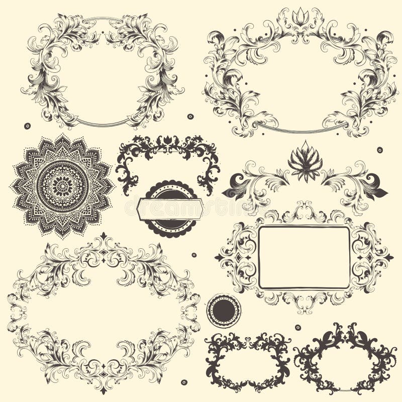 Set of Vintage Design Elements and Frames. Stock Vector - Illustration ...