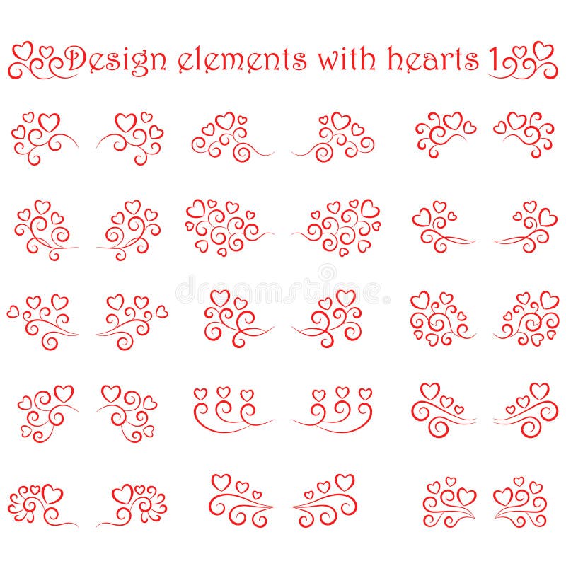 Vector Set of Design Elements with Red Hearts for Text Decoration 1 ...