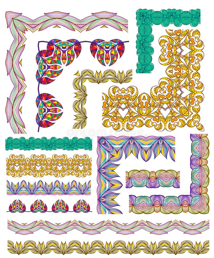 Vector Set of Design Elements, Seamless Texture, Borders, Frames. Stock ...