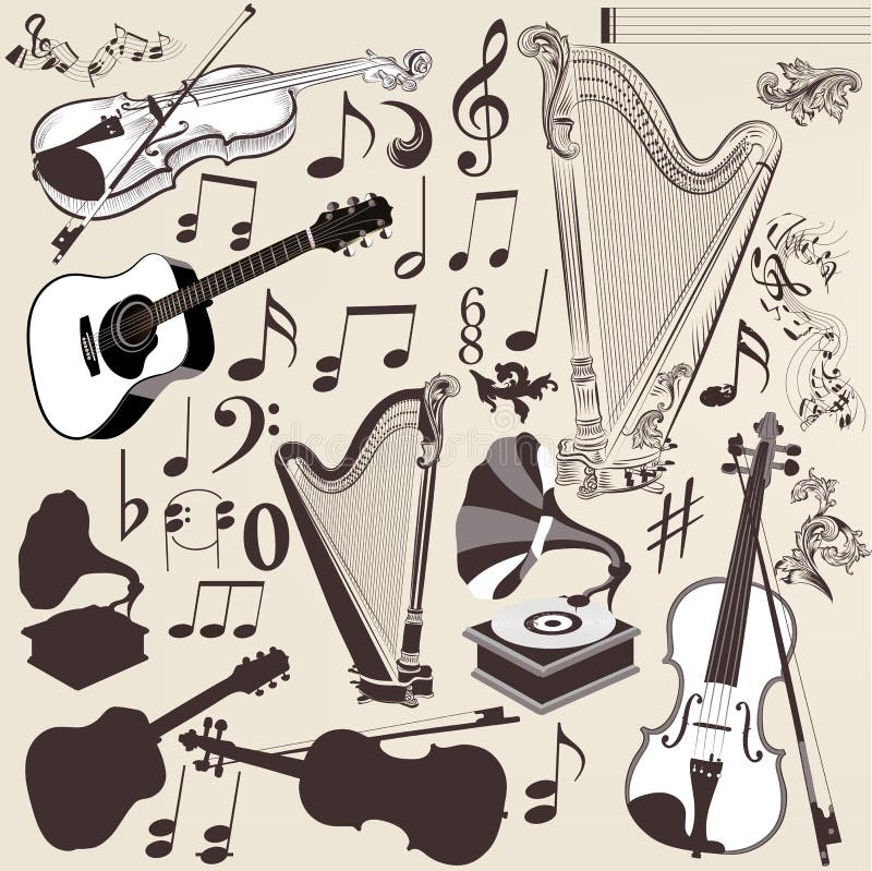 Vector Set of Detailed Musical Instruments for Design Stock Vector ...
