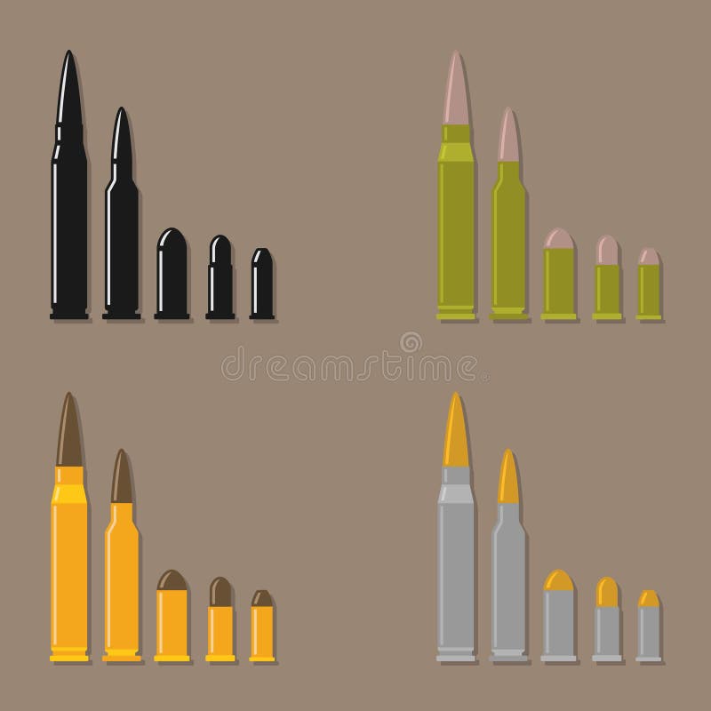 Set of Different Caliber Bullets Stock Vector - Illustration of fire ...