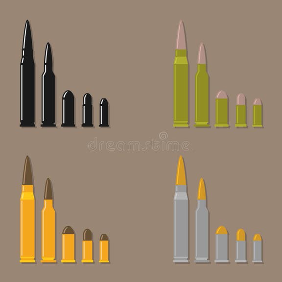 Set of Different Caliber Bullets Stock Vector - Illustration of fire ...