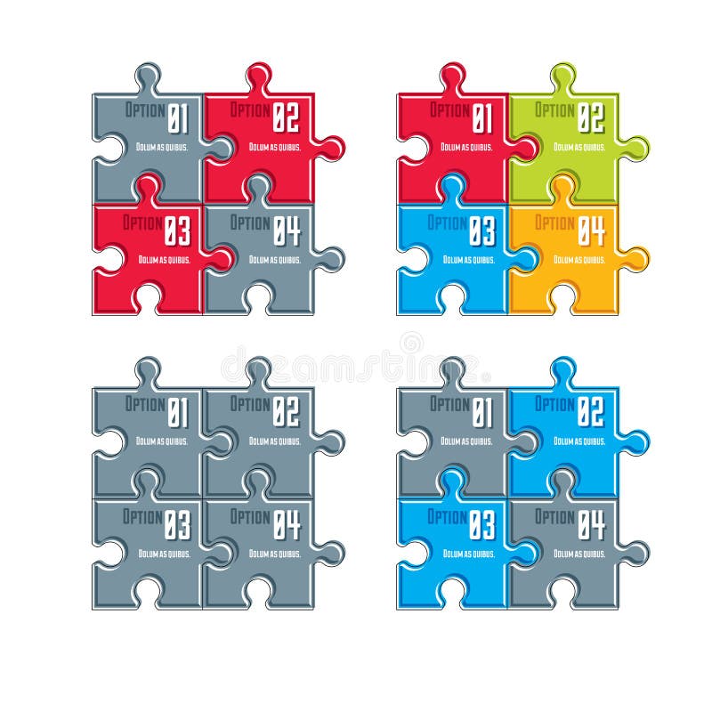 Vector Set of Different Color Infographic Compositions with Puzzle ...