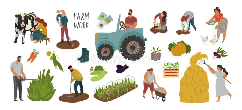 Vector Set of Different Elements and People Working in the Garden and ...