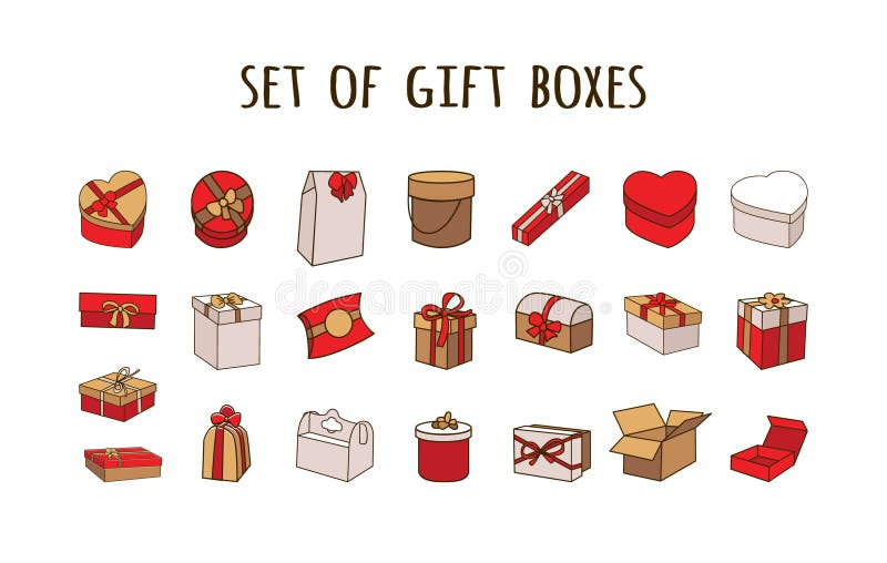 Vector Set of Different Gift Boxes. Stock Vector - Illustration of ...