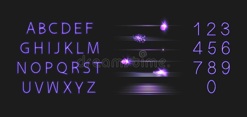 Vector Set of Different Light Spots and Lines, Neon Ultraviolet Font ...