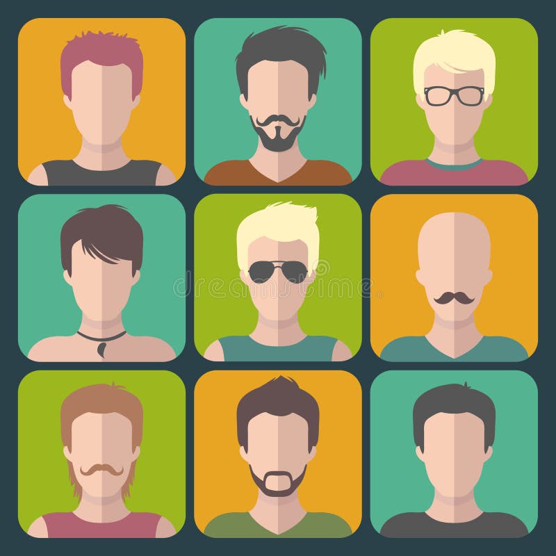 Vector Set of Different Man with Beards and Moustache App Icons in Flat ...