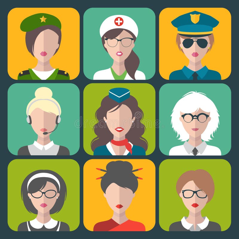 Vector Set of Different Professions Woman App Icons in Trendy Flat ...