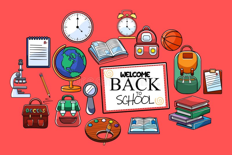 Vector Set of Different School Related Items Cartoon Illustration ...