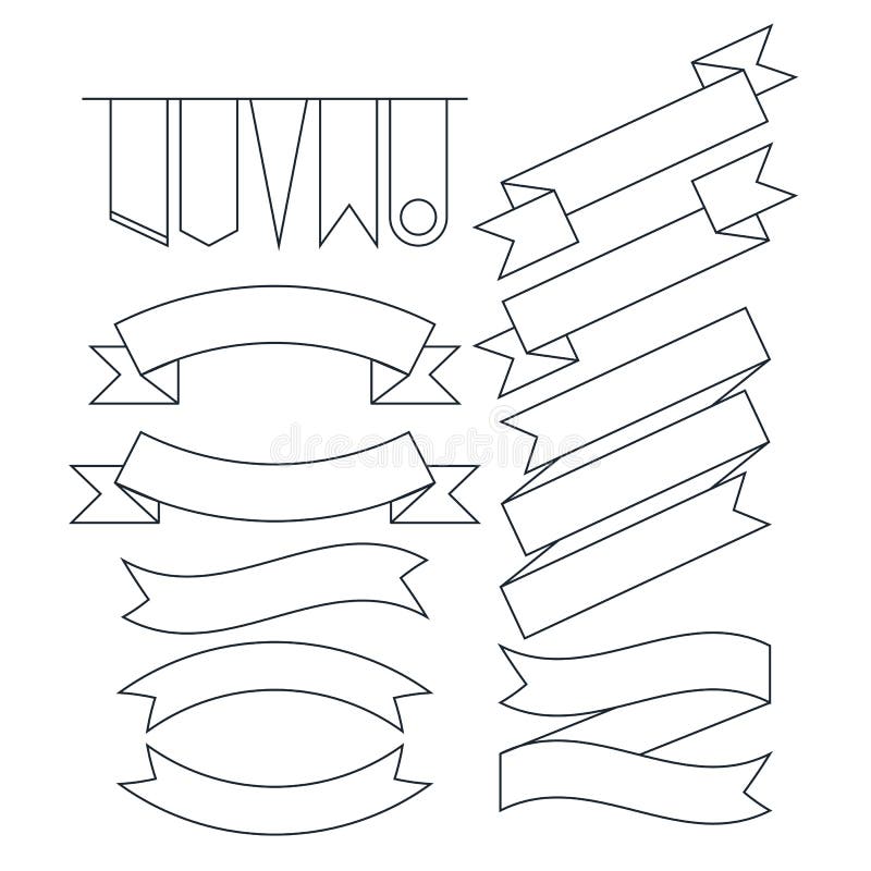 Vector Set of Different Shaped Ribbons Banners Flat Line Style Stock ...