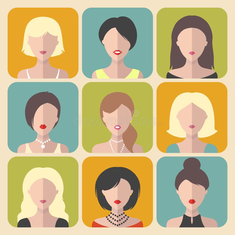 Vector Set of Different Women App Icons in Flat Style. Stock Vector ...