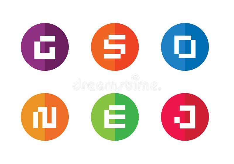 Vector Set of Digital Letter Logo. Alphabet G, S, D, O, N, E, J Stock ...