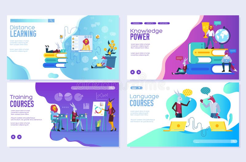 Set of Web Page for Distance Education, E-learning, Online Courses ...