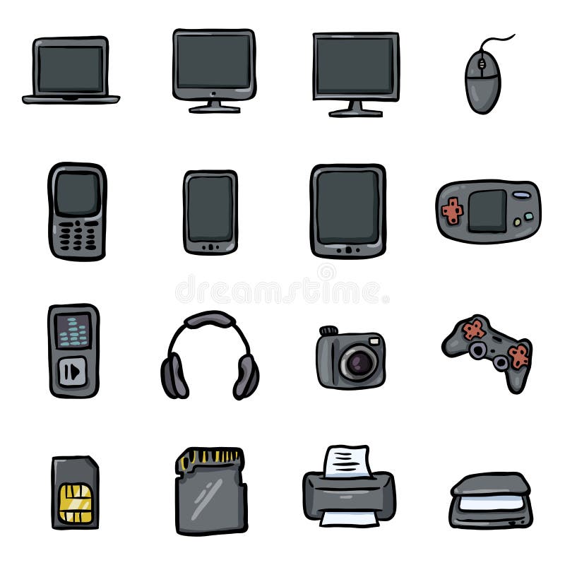 Vector Set of Doodle Computer Devices Icons Stock Vector - Illustration ...