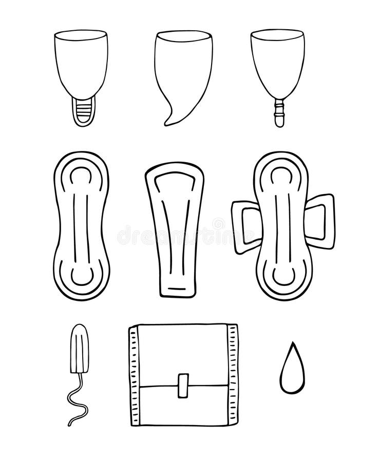 Vector Set of Doodle Menstrual Pad Tampon Stock Illustration ...