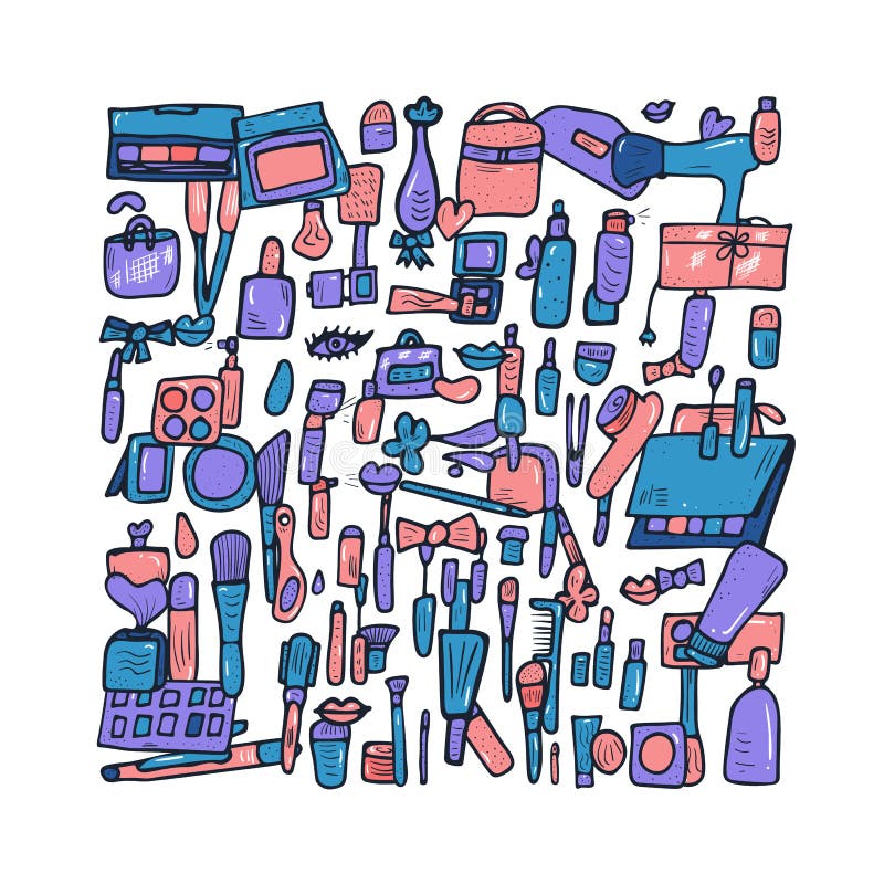 Set of Cosmetic Items. Collection of Beauty Tools. Stock Vector ...