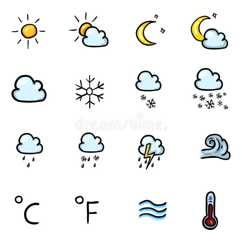 Vector Set of Doodle Weather Icons Stock Vector - Illustration of ...