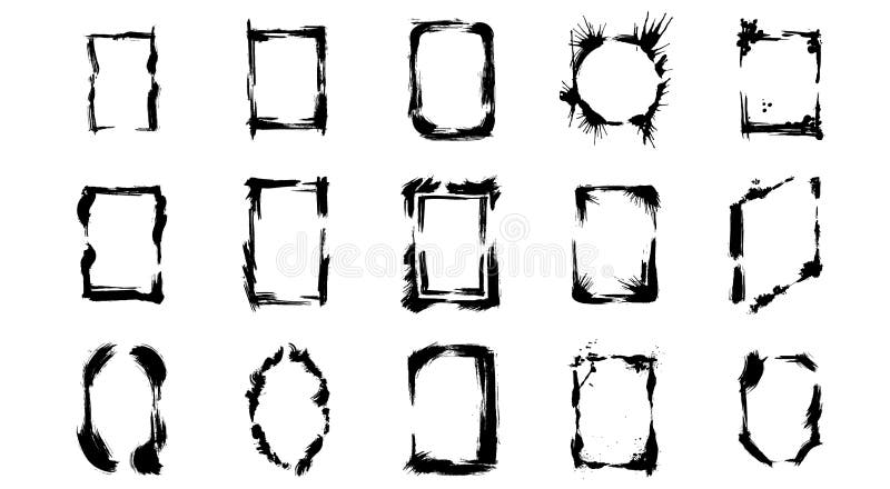 Vector Set of Dry Brush Frames. Black and White Engraved Ink Art ...