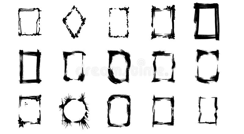 Vector Set of Dry Brush Frames. Black and White Engraved Ink Art ...