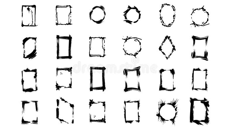 Vector Set of Dry Brush Frames. Black and White Engraved Ink Art ...