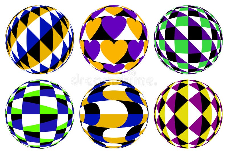 Vector Set of Dynamic Balls with Different Colorful Patterns. Flat ...