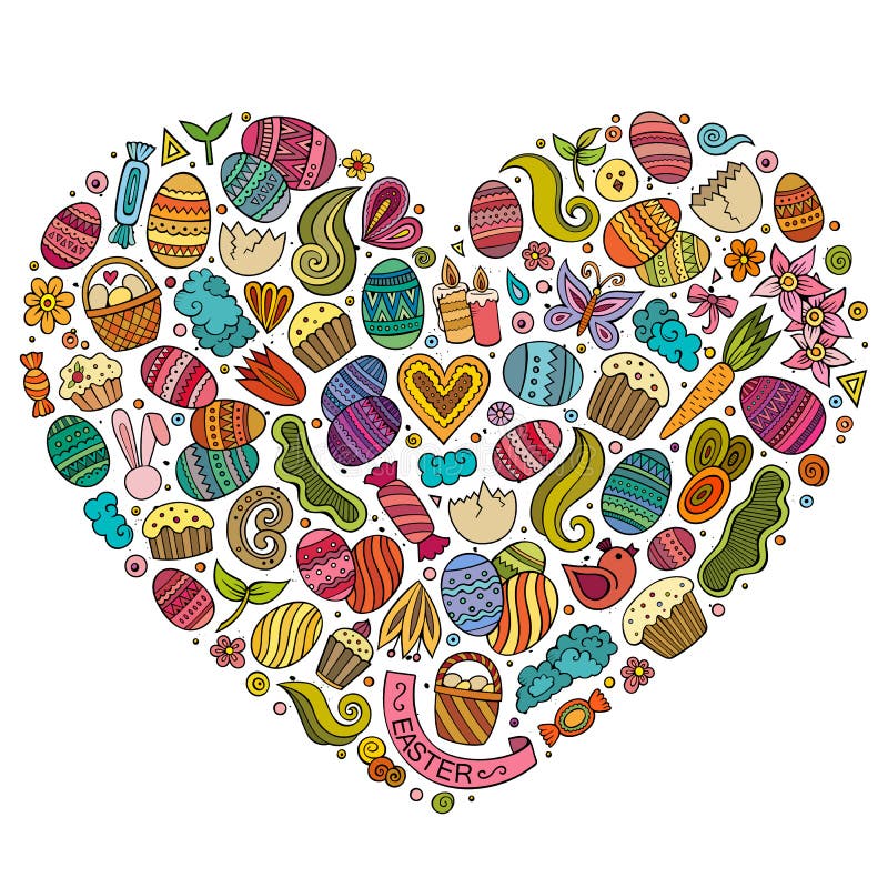 Vector Set of Easter Cartoon Doodle Objects Stock Vector - Illustration ...