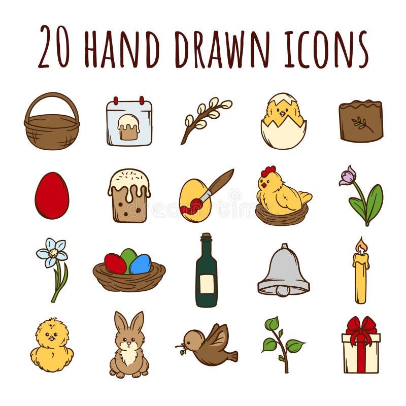 Vector Set of Easter Icons. Color Illustrations of Easter Cake, Rabbit ...