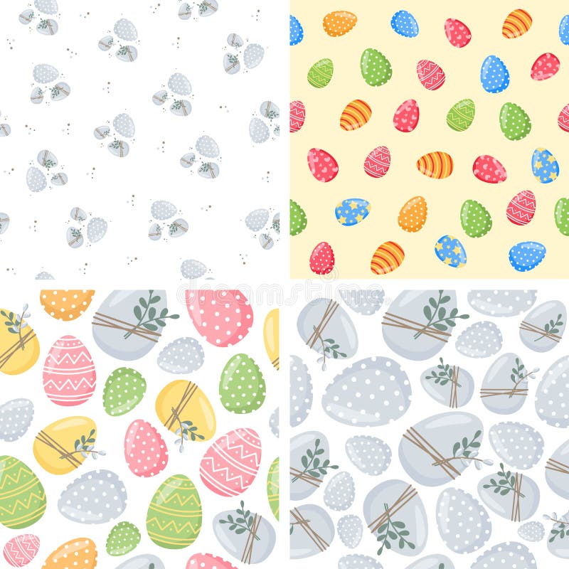 Patterns with Easter Eggs. Monochrome and Bright Patterns Stock Vector ...