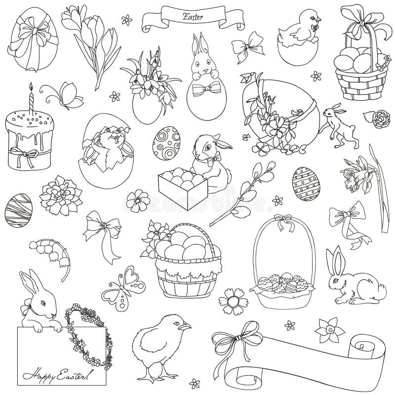 Vector Set of Easter Symbols Stock Vector - Illustration of lily ...