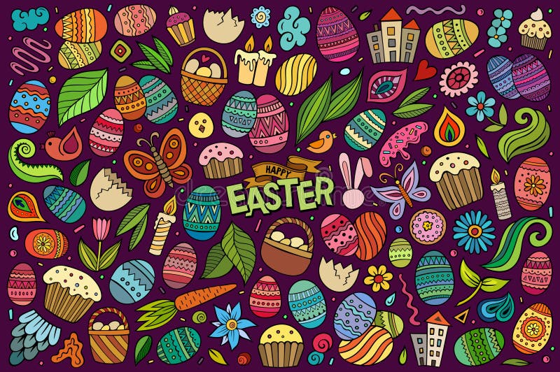 Vector Set of Easter Theme Items, Objects and Symbols Stock Vector ...