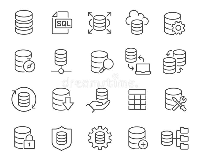Vector Set of Editable Icons for Databases and Data Management in ...