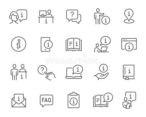 Vector Set of Editable Icons for Help and Information Services in ...