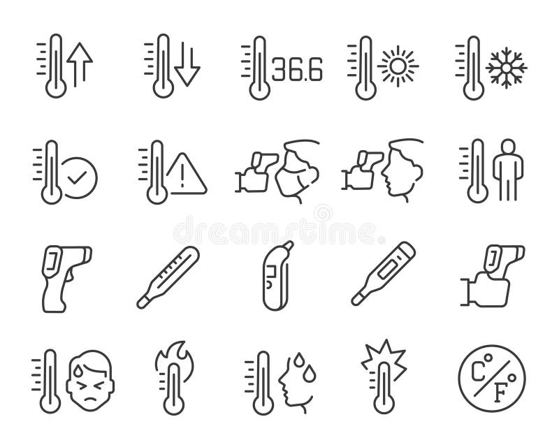 Vector Set of Editable Icons for Temperature and Health Measurement in ...