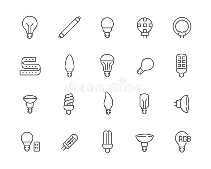Vector Set of Editable Icons for Various Light Bulb Types Stock ...