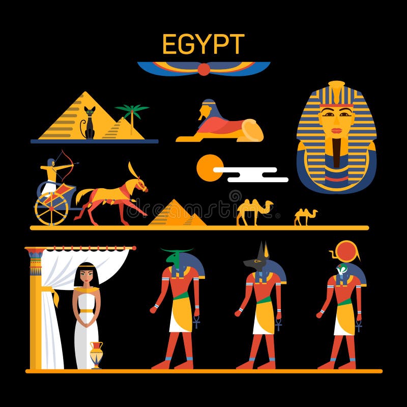 Vector Set of Egypt Characters with Pharaoh, Gods, Pyramids, Camels ...
