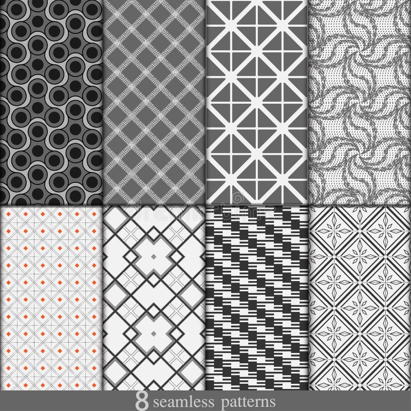 Vector Set of Eight Monochrome Seamless Patterns. Stock Vector ...