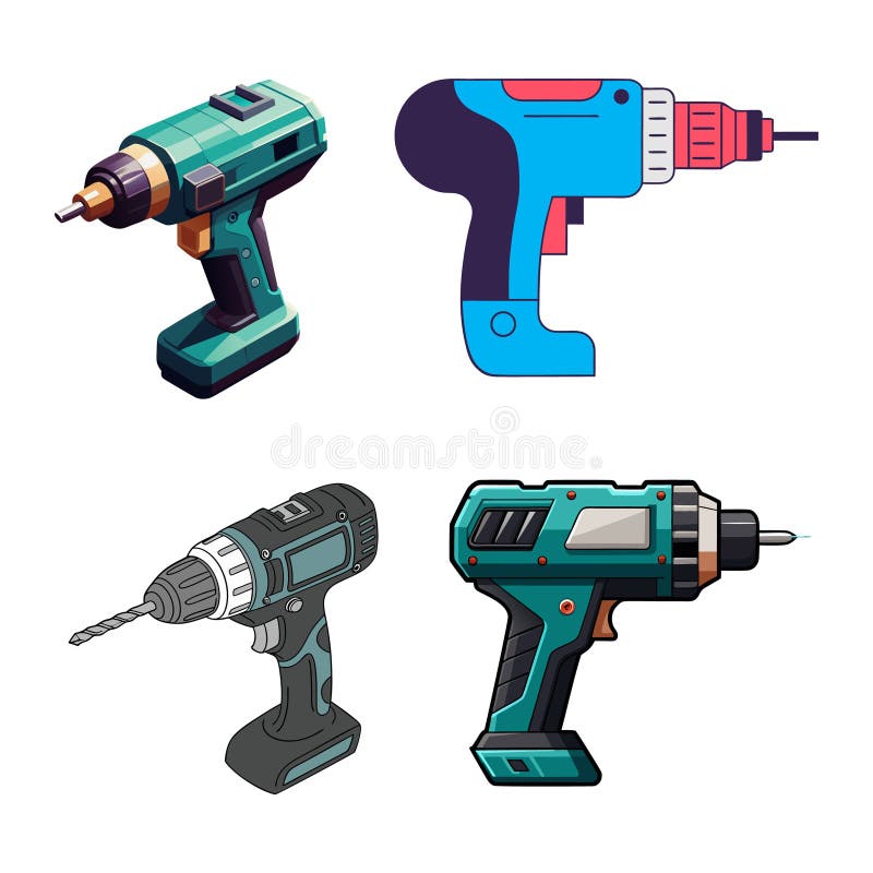 Electric Drill Vector Set – Cordless Power Tool EPS Icons. Stock Vector ...