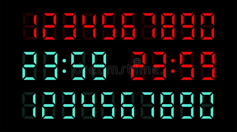 Vector Set of Electronic Digits Numbers Font from a Clock and a Countdown Timer. Watch and ...