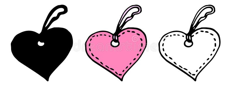 Vector Set Element of Pink Paper Tag in the Shape of a Heart with a ...