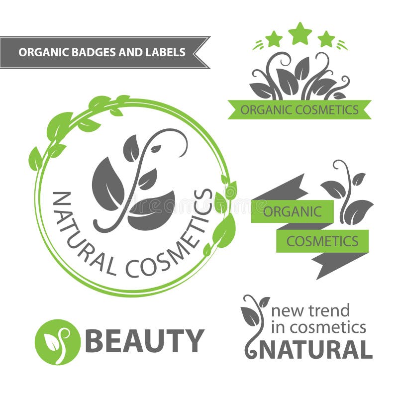Vector Set Emblems of Natural and Organic Cosmetics. Organic Badges and ...