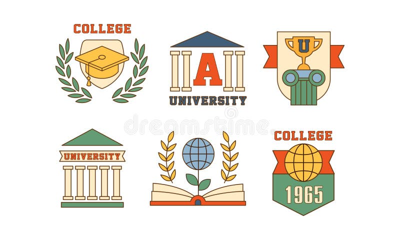 Vector Set of Emblems for Universities and Colleges. Flat Outline Logos ...