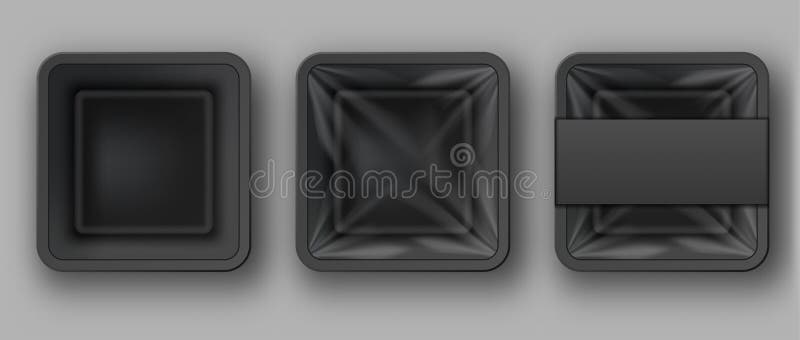 Set Empty Black Plastic Food Containers Stock Vector - Illustration of ...