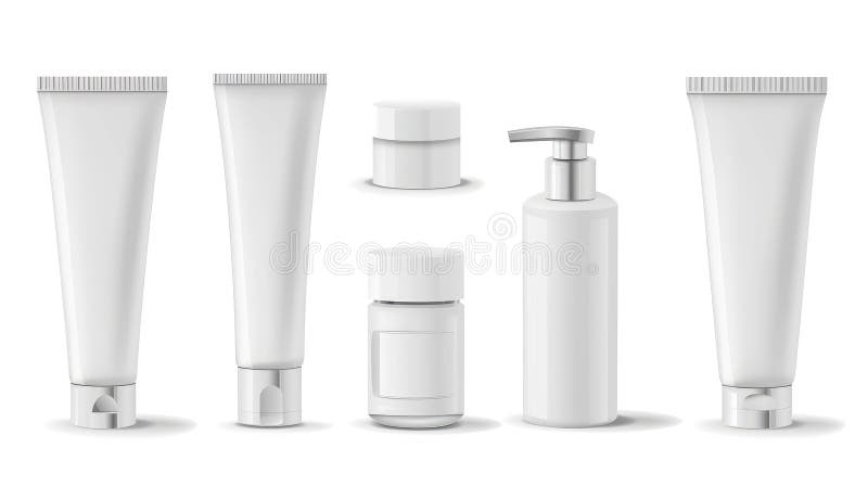 Vector Set of Empty and Clean White Plastic Cosmetic Containers Tubes ...