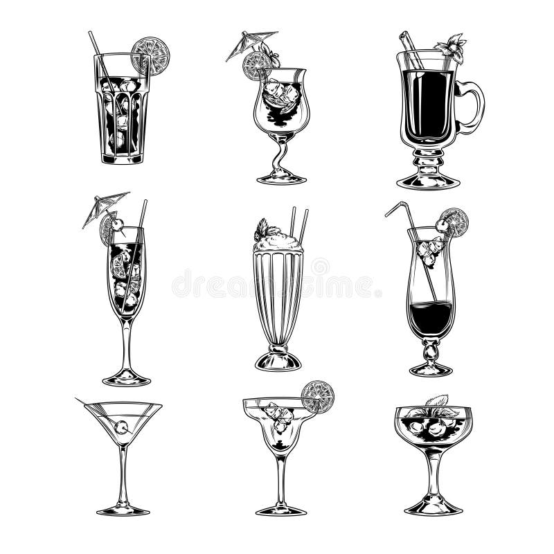 Vector Set of Empty Cocktail Glasses Stock Vector - Illustration of ...