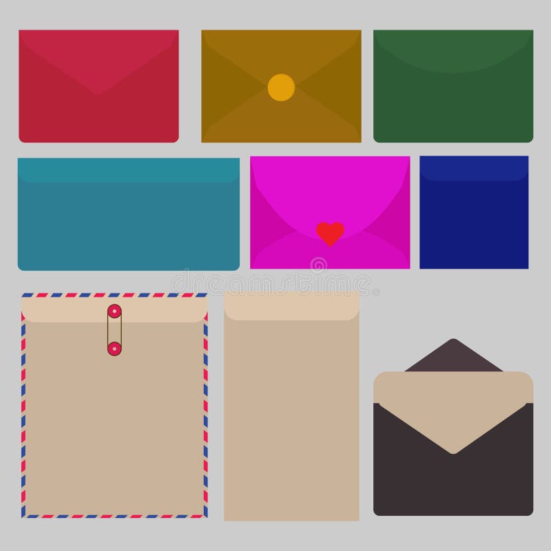 Set of Envelopes of Different Types and Shapes Stock Illustration ...